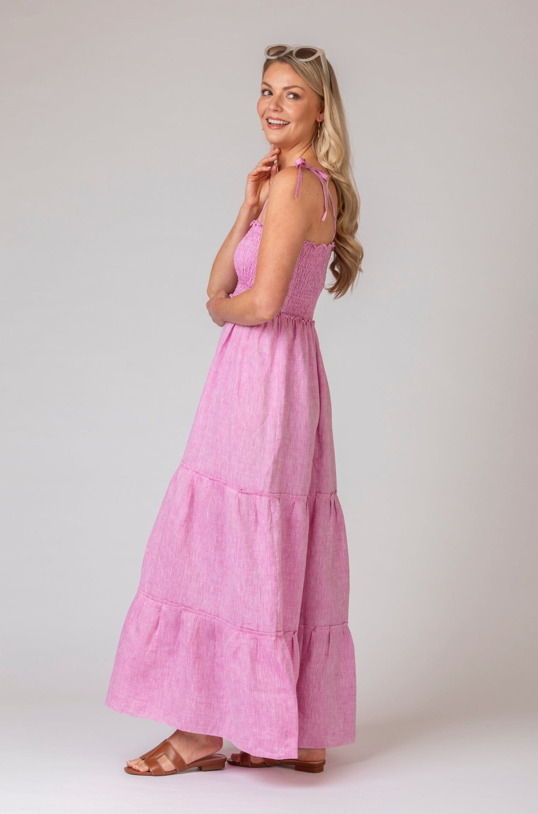 The Gilly Pink Linen Maxi Dress | Sartoria Saracena – Sarah Thomson