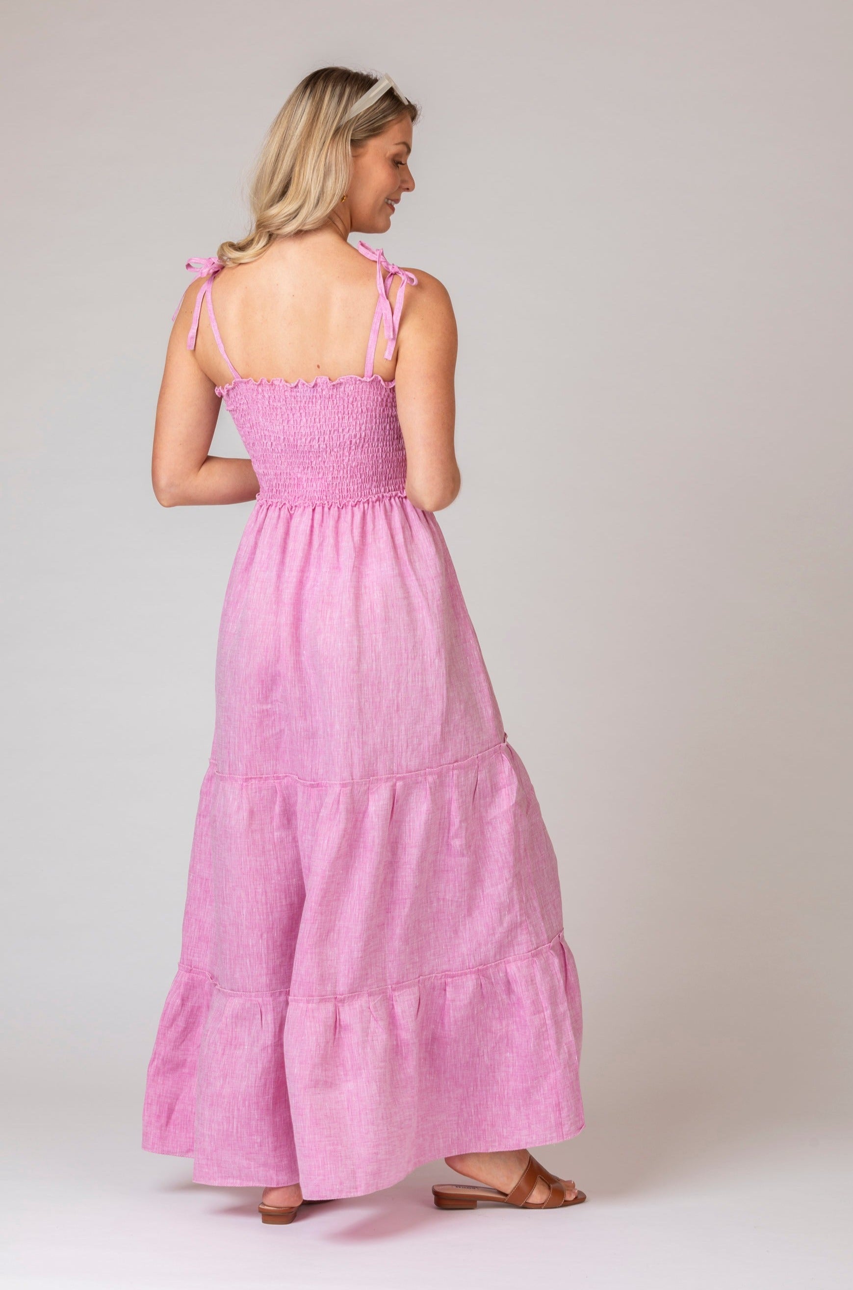 The Gilly Pink Linen Maxi Dress | Sartoria Saracena – Sarah Thomson